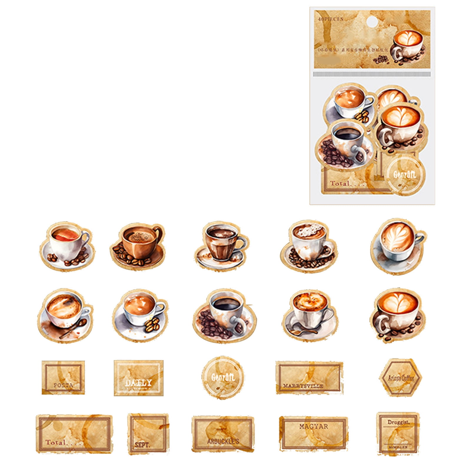 40-Piece Coffee Theme Sticker Set - Clear Printing Beautiful Vintage ...