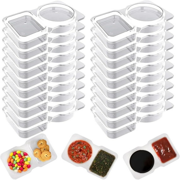 40-Piece Double Compartment Snack Containers, Reusable Condiment ...
