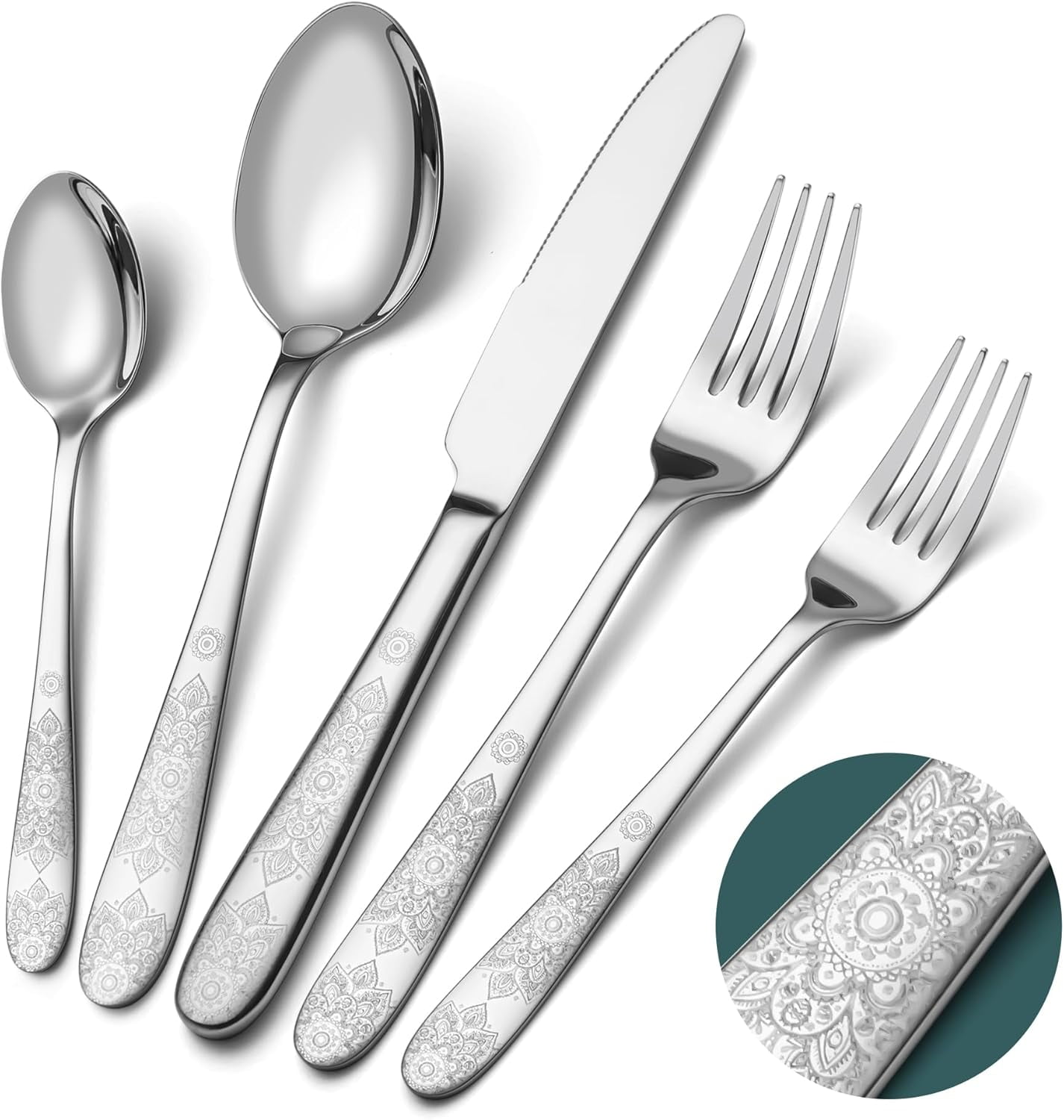 40 Piece Flatware Set, Service for 8, Premium Stainless Steel Cutlery ...