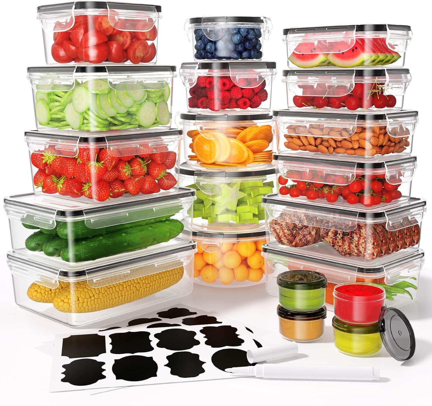 40 Piece Food Storage Containers with Lids 20 Containers and 20 Lids, Plastic Food Containers ...