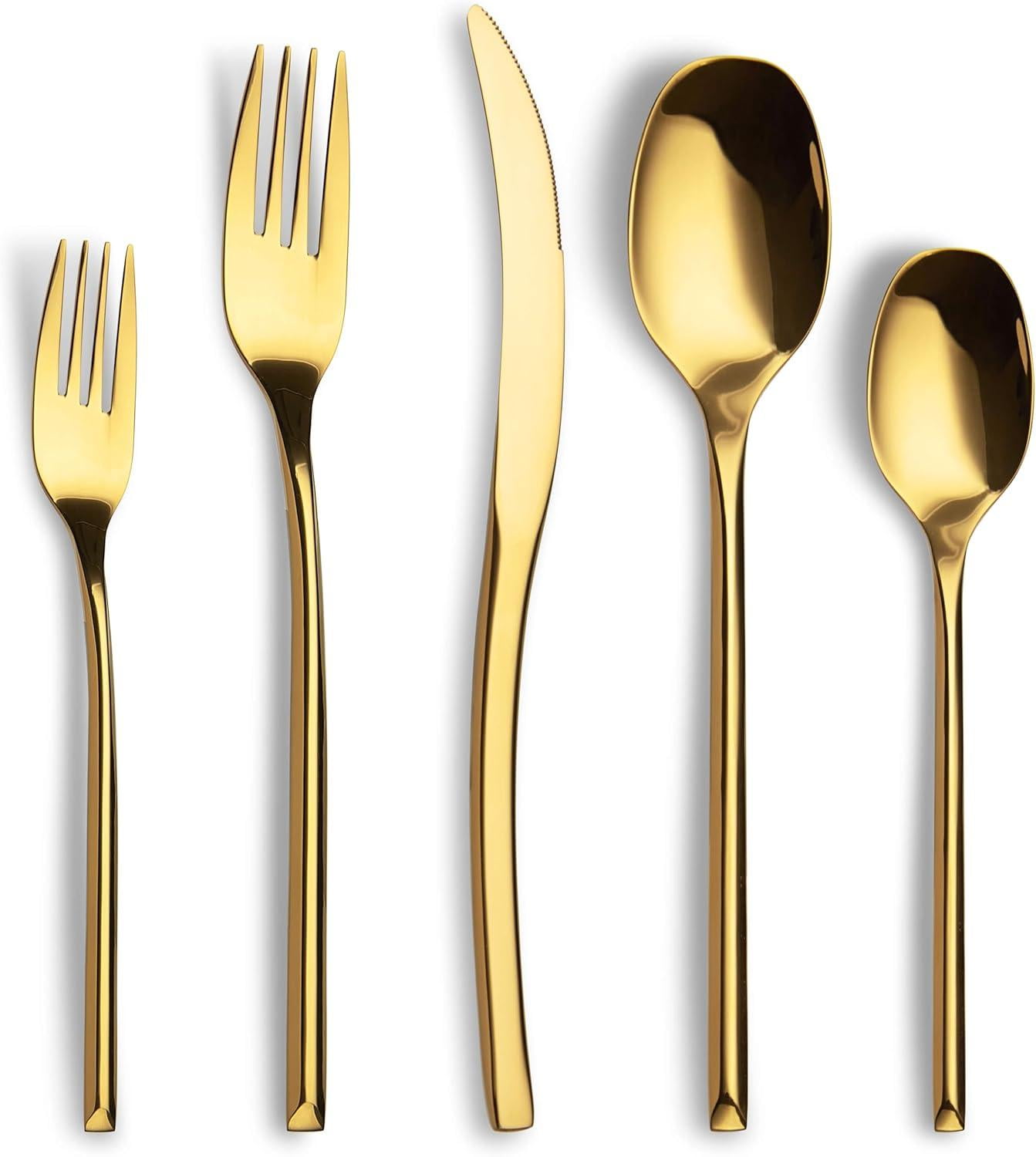40-Piece Gold Silverware Set for 8,Modern 18/10 Stainless Steel ...