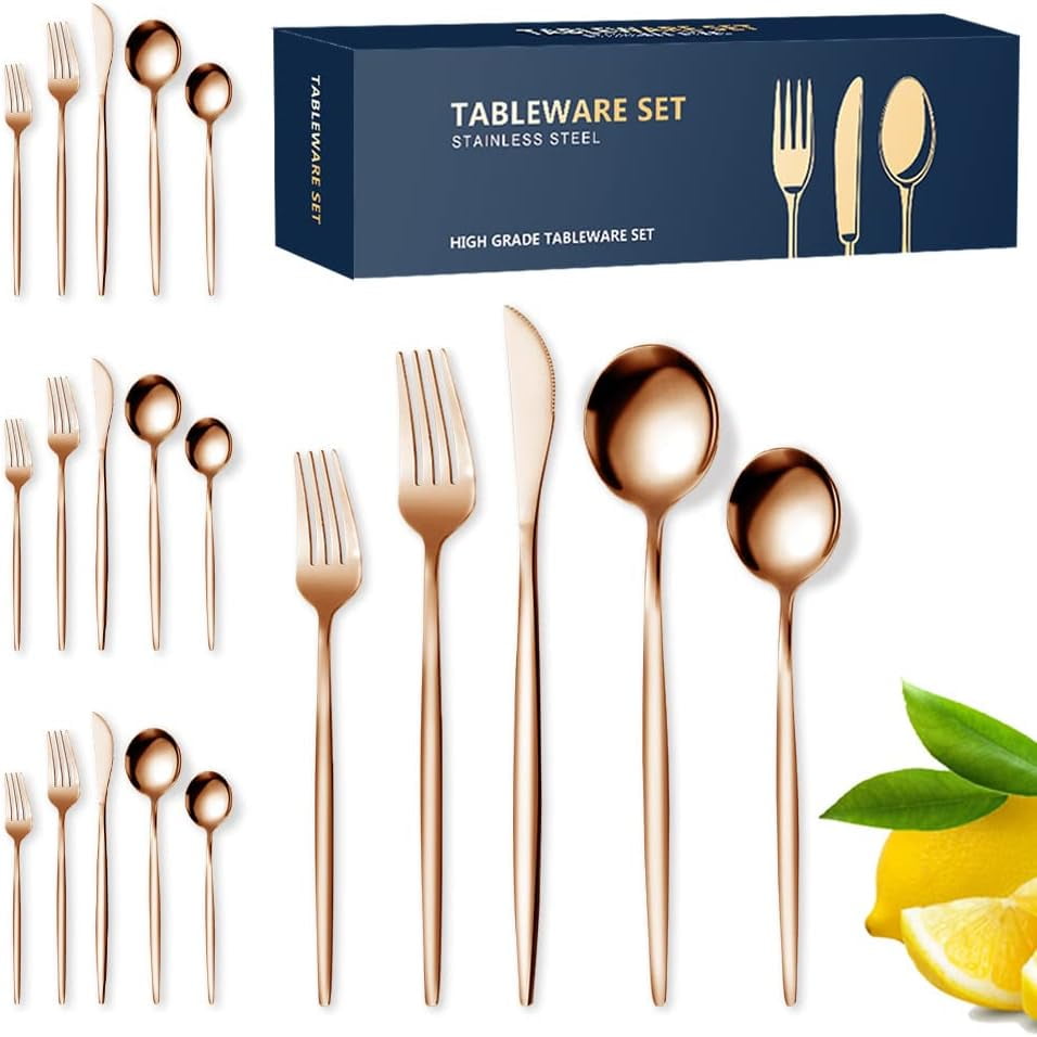 40 Piece Gold Silverware Set for 8 , Premium Flatware Cutlery Set Stainless Steel Cutlery Set ...