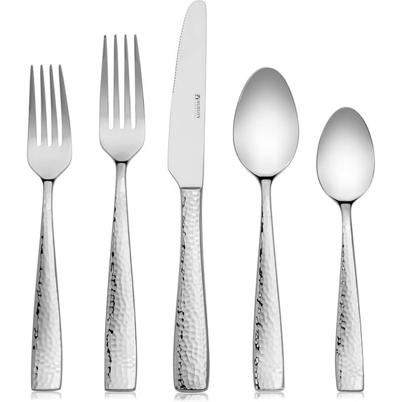 40-Piece Hammered Stainless Steel 18/10 Flatware Silverware Set ...