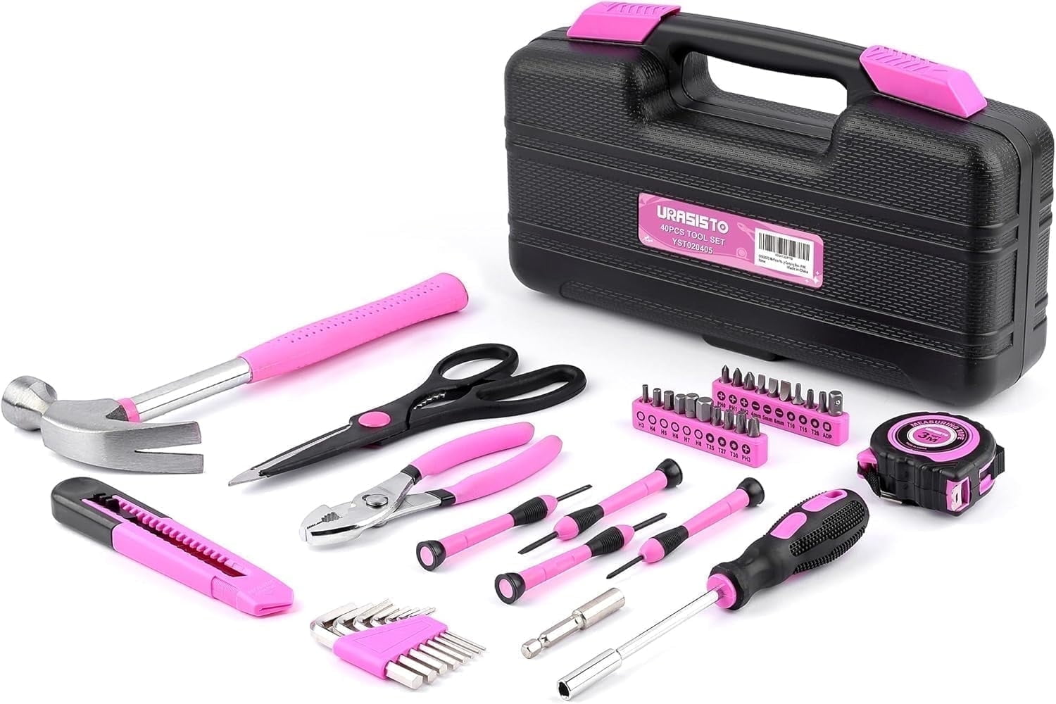 URASISTO 40-Piece Pink Home Tool Kit, DIY Home Maintenance, Woodworking ...