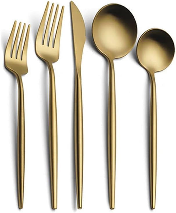 40 Piece Matte Gold Silverware Set for 8 Stainless Steel Unique ...