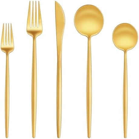 40-Piece Matte Gold Silverware Set, Modern Flatware Set for 8, Premium ...