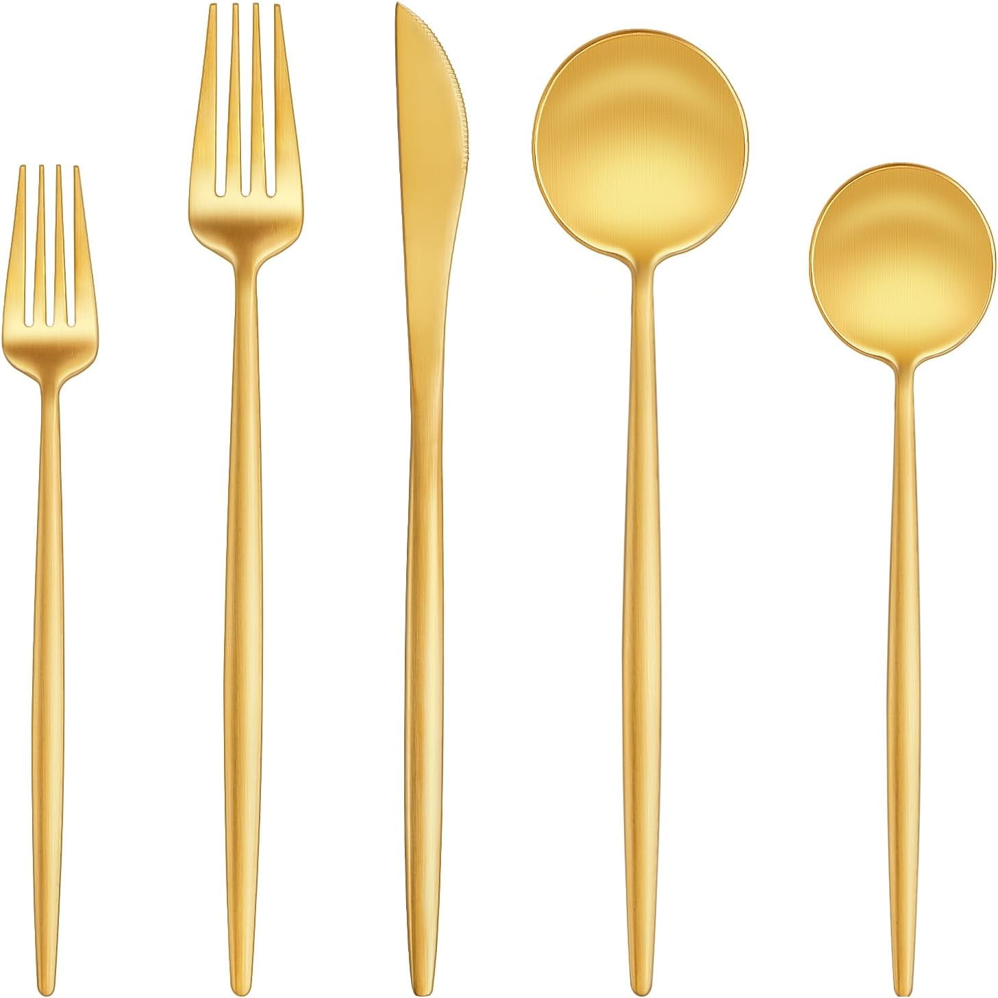 40-Piece Matte Gold Silverware Set, Modern Flatware Set for 8, Premium ...