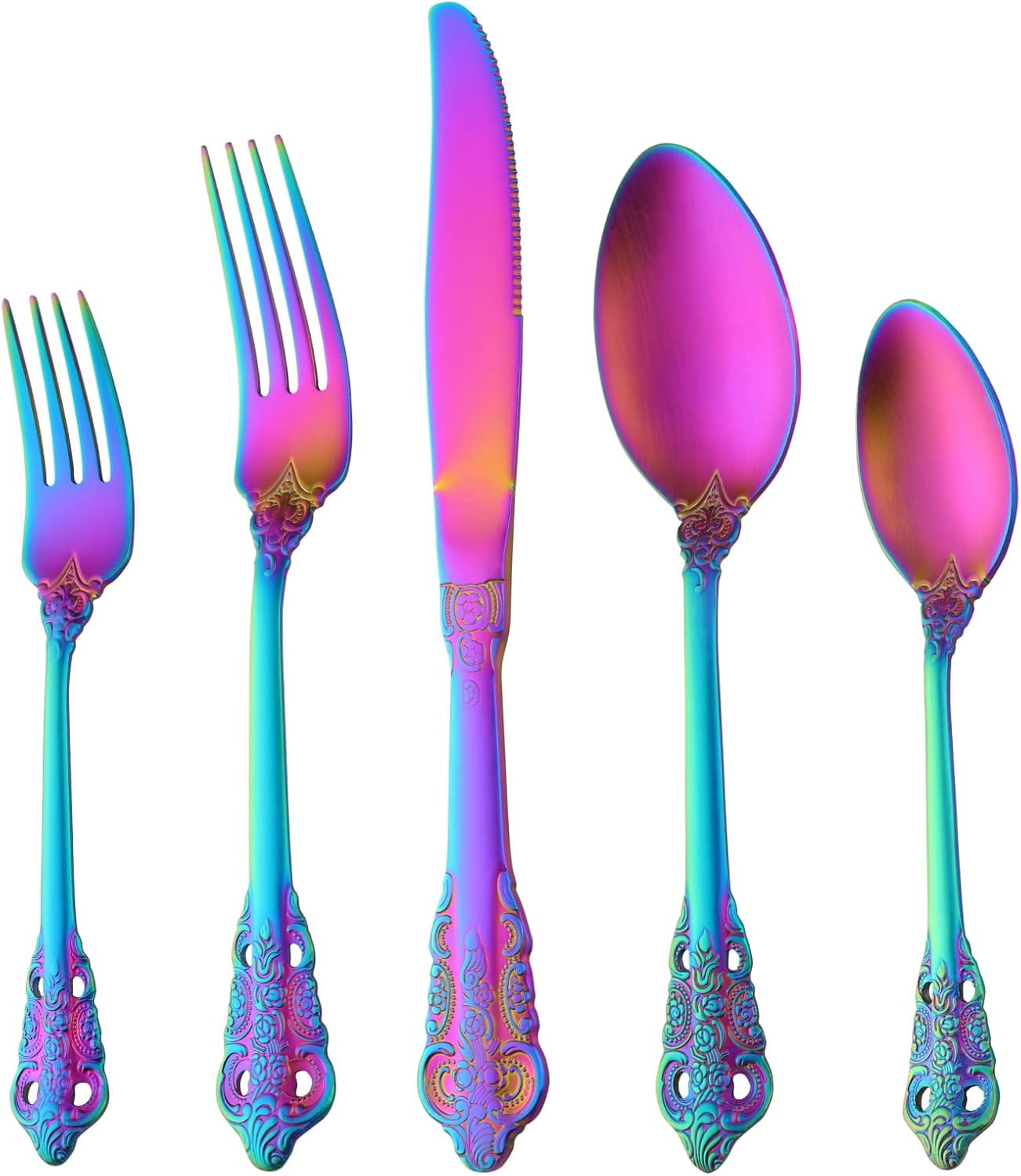 40-Piece Matte Rainbow Silverware Set Stainless Steel Flatware Set for ...