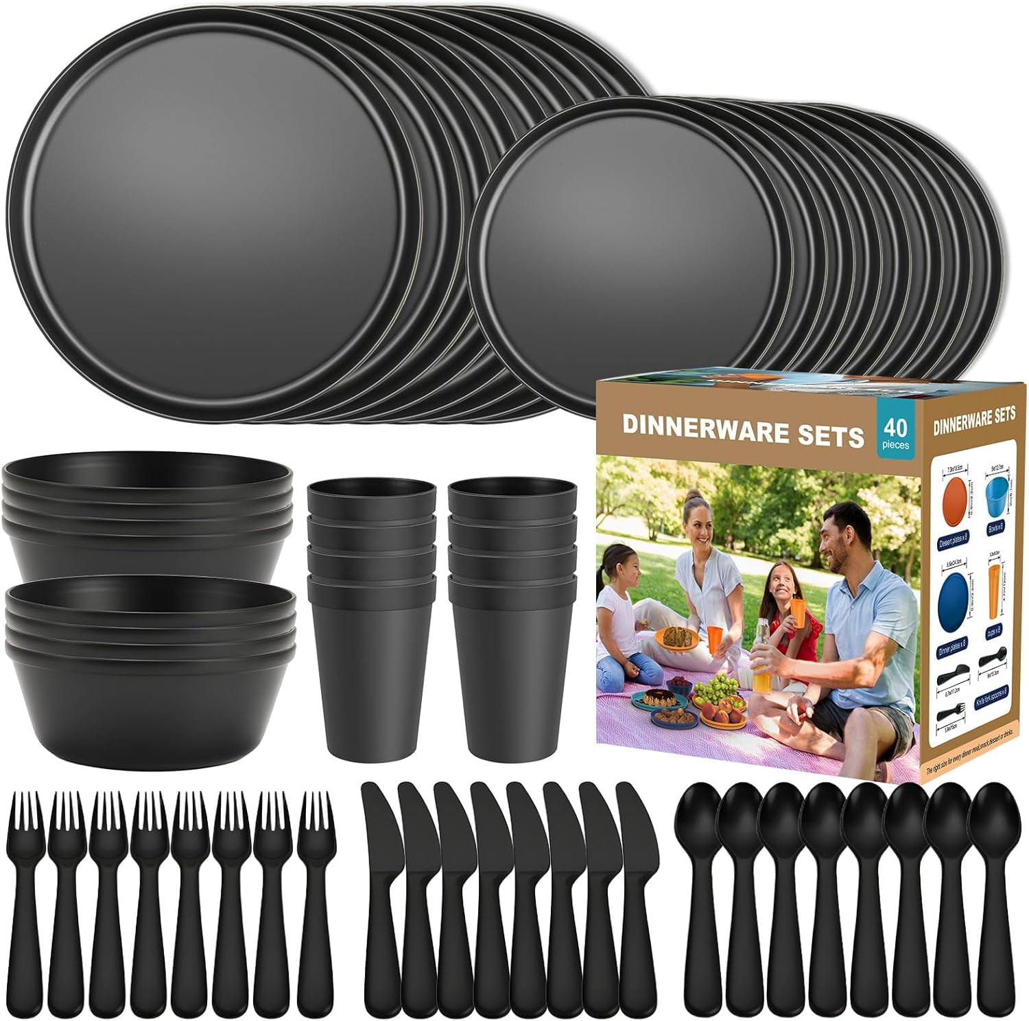 40-Piece RV Camping Dinnerware Set (Service for 8), Microwave Safe ...