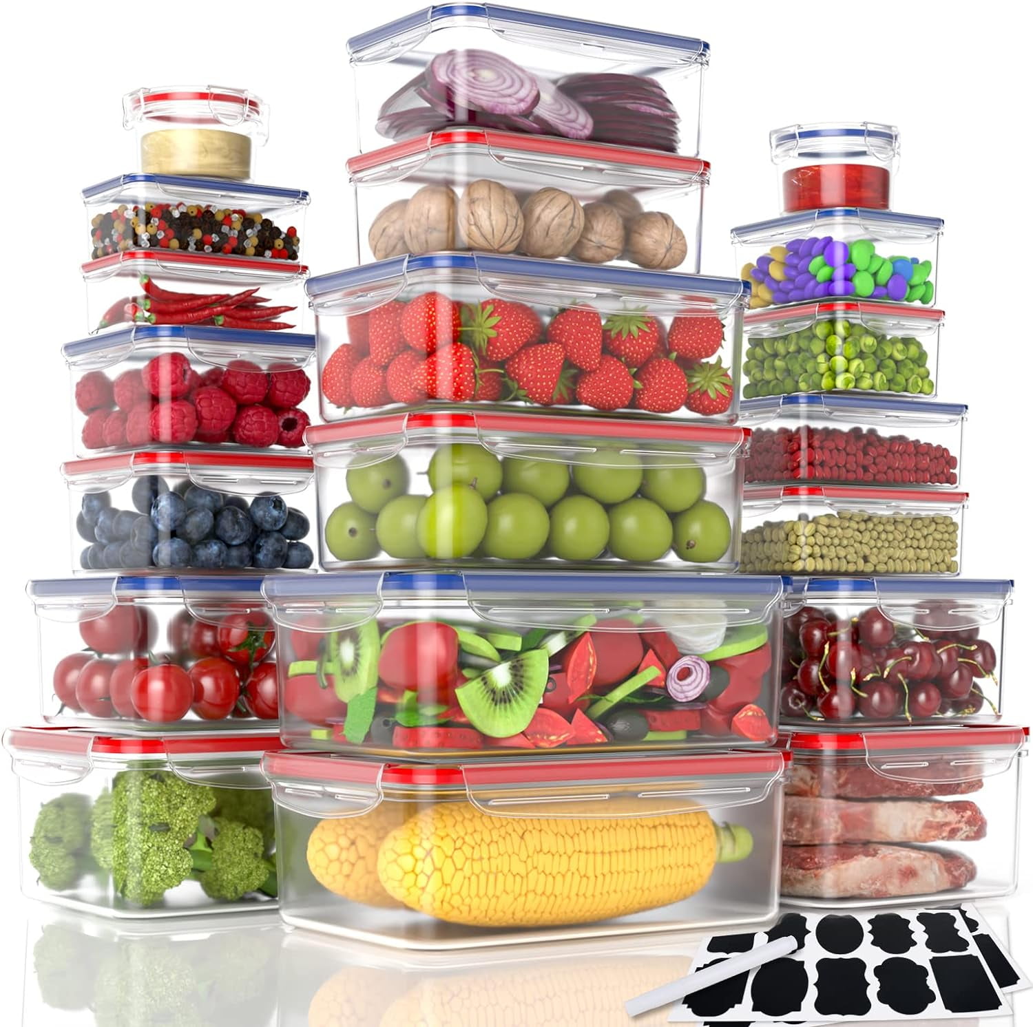 40-Piece Reusable Food Storage Containers with Lids Airtight, 100% ...