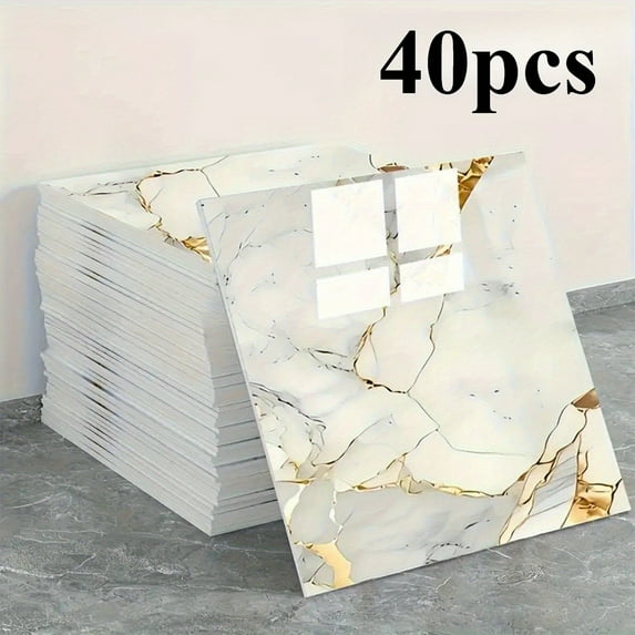 40-Piece Self-Adhesive Marble Vinyl Tiles, Waterproof PVC Wall Panels ...