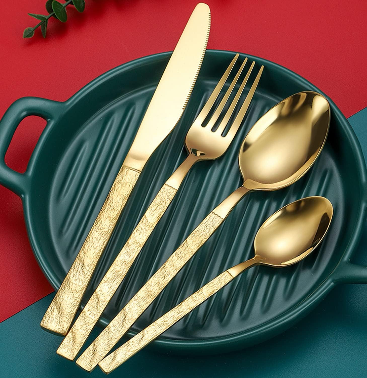 40 Piece Silverware Set for 10 Textured Flatware Sets 18/10 Stainless Steel Cutlery Utensil ...