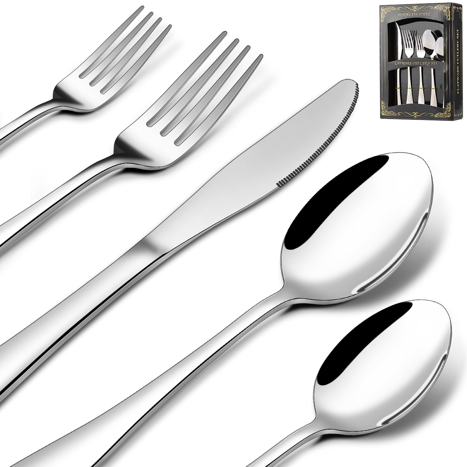 40-Piece Silverware Set for 8, Stainless Steel Flatware Cutlery, Kitchen Tableware, Utensil Set ...