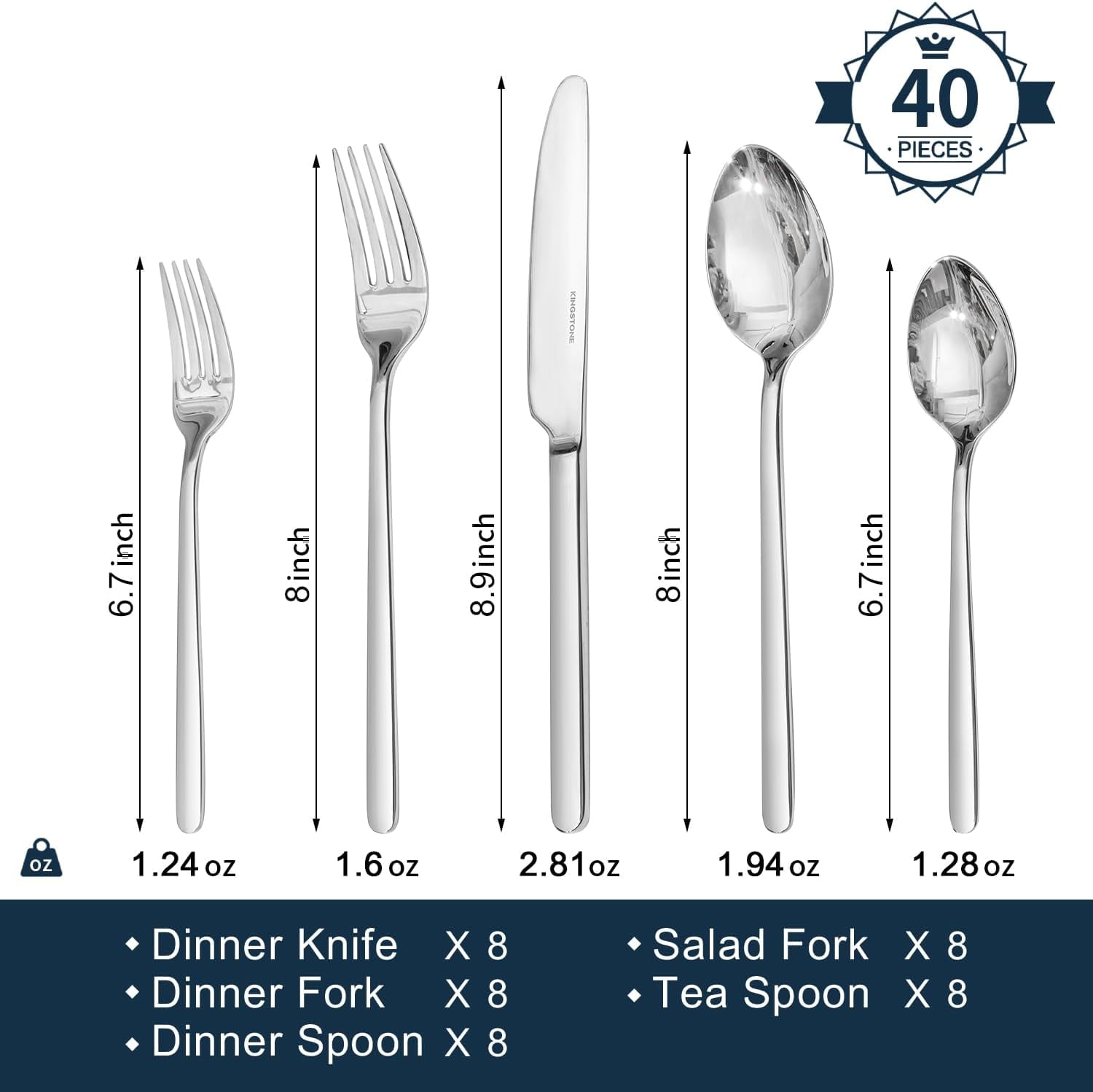 40 Piece Silverware Set, Flatware Set for 8, 18/10 Stainless Steel ...