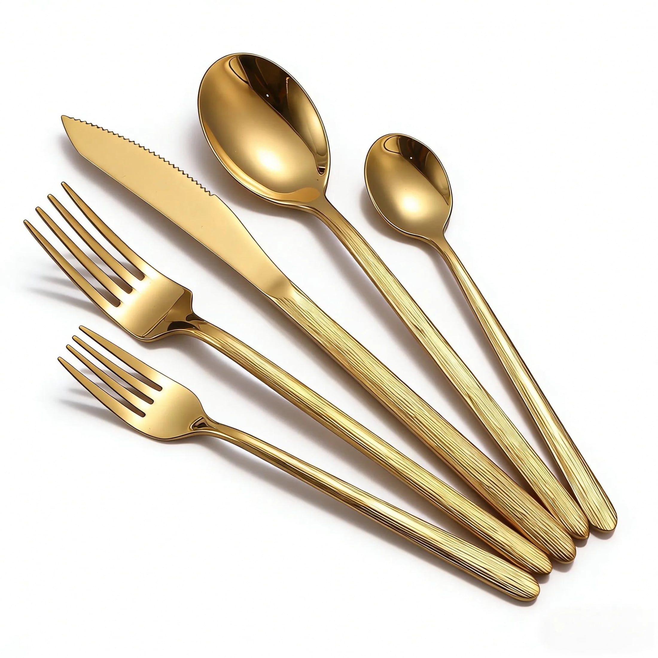 40-Piece Wood Grain Handle Stainless Steel Flatware Set, Mirror ...