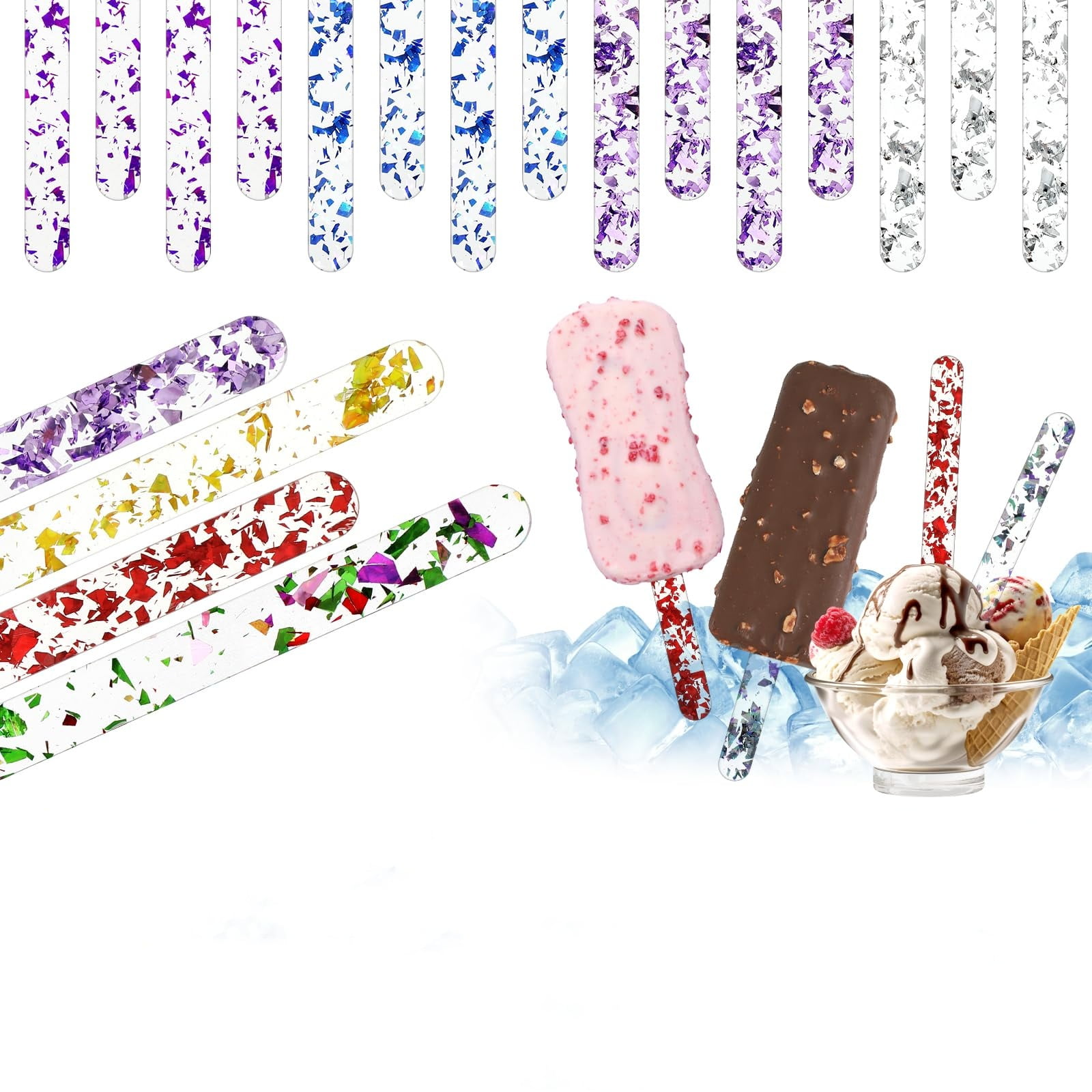 40 Pieces Acrylic Popsicle Stick 4.5" Reusable Cakesicle Sticks Ice ...