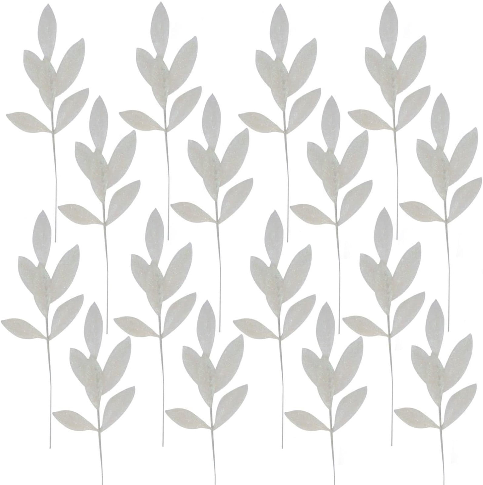 40 Pieces Artificial Glitter Leaf Silver Glittered Spray Picks 13.8 ...