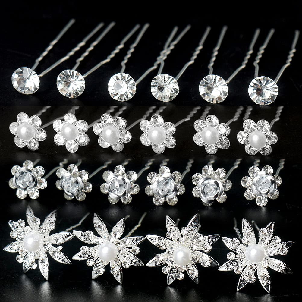 40 Pieces Bridal Hair BDF32 Pins, Clips and Barrettes with Crystal ...