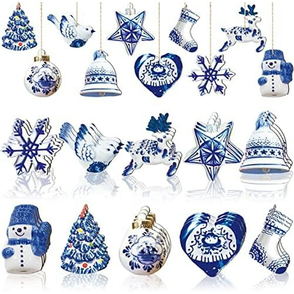 40 Pieces Christmas Chinoiserie Ornaments Blue and White Porcelain ...