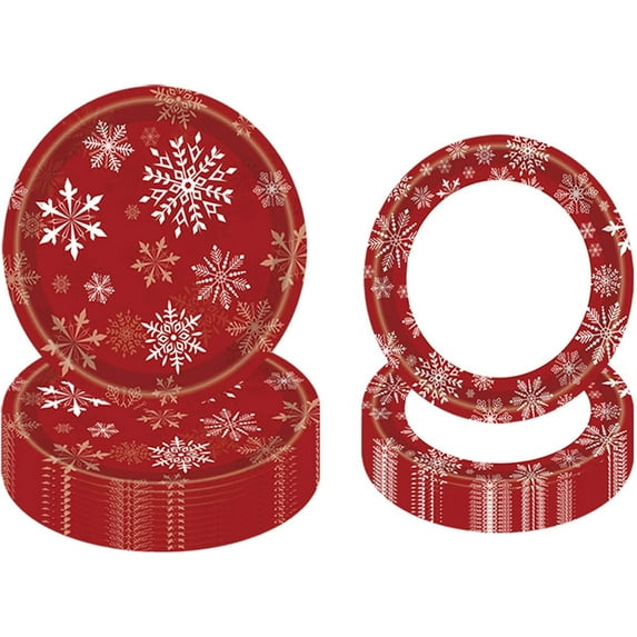 40 Pieces Christmas Paper Plates, 7" and 9" Red Snowflake Paper Plates ...
