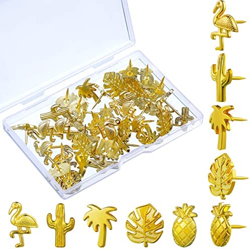 40 Pieces Gold Push Pins Cute Push Pins Tropical Office Supplies 5 ...