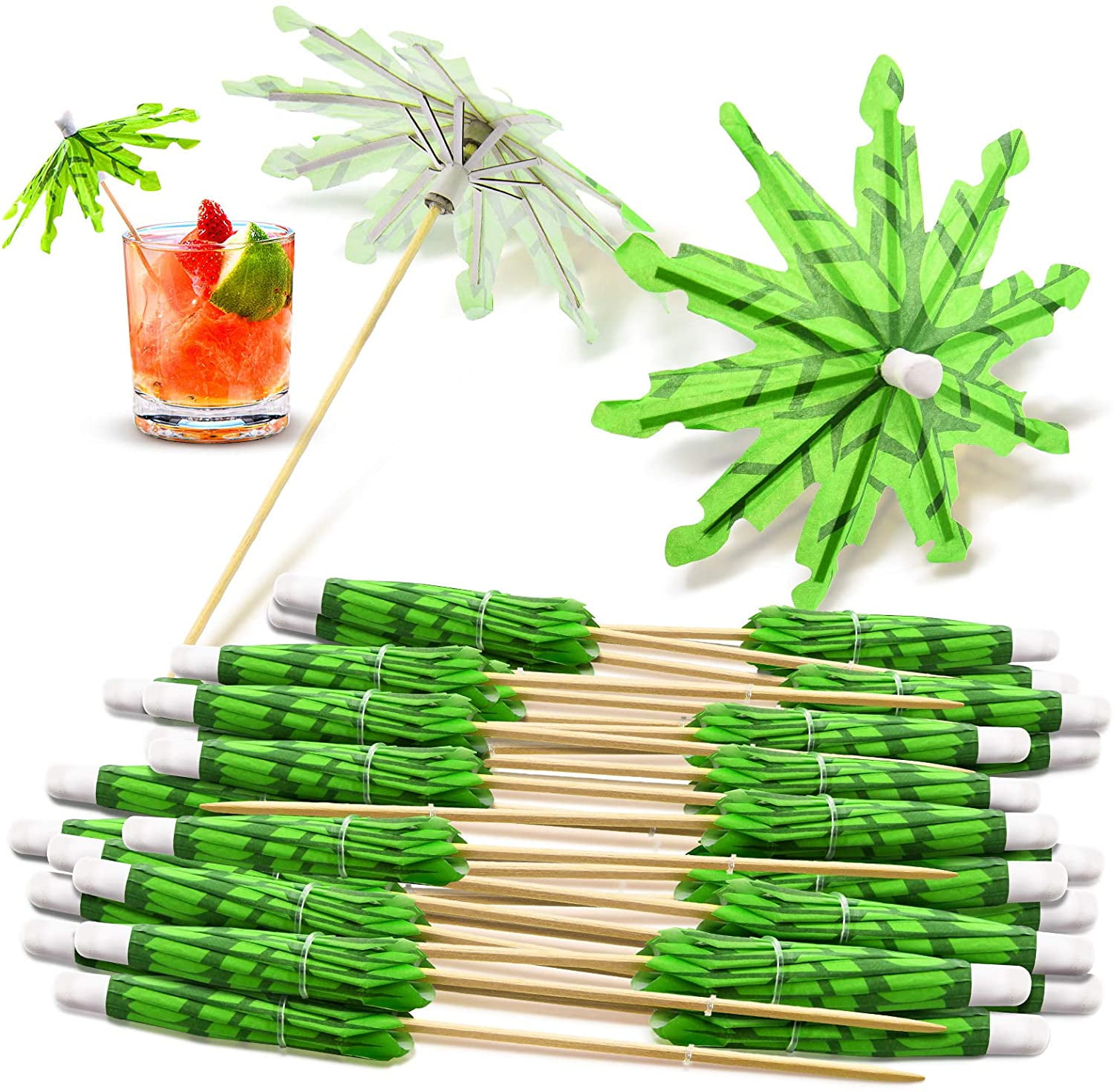 40 Pieces Green Tropical Coconut Palm Tree Toothpicks Paper Umbrellas ...