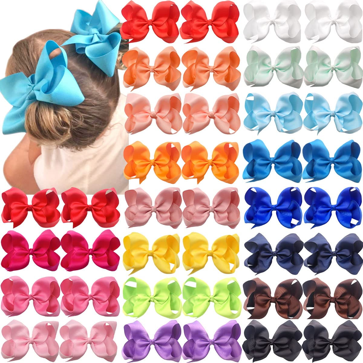 40 Pieces Hair Bows Clips Grosgrain Ribbon Boutique Hair Bow Alligator ...