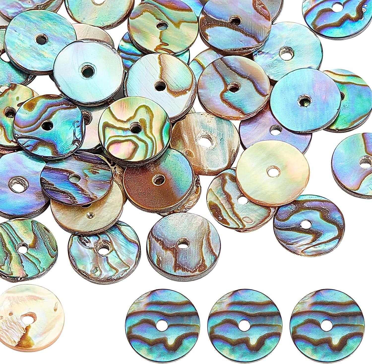 40 Pieces Natural Abalone Shell Beads 10mm Flat Round Coin Beads Shell ...