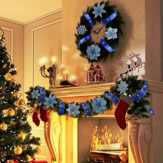 40 Pieces Pink Christmas Glitter Snowflake Ornaments Hanging Snowflake ...