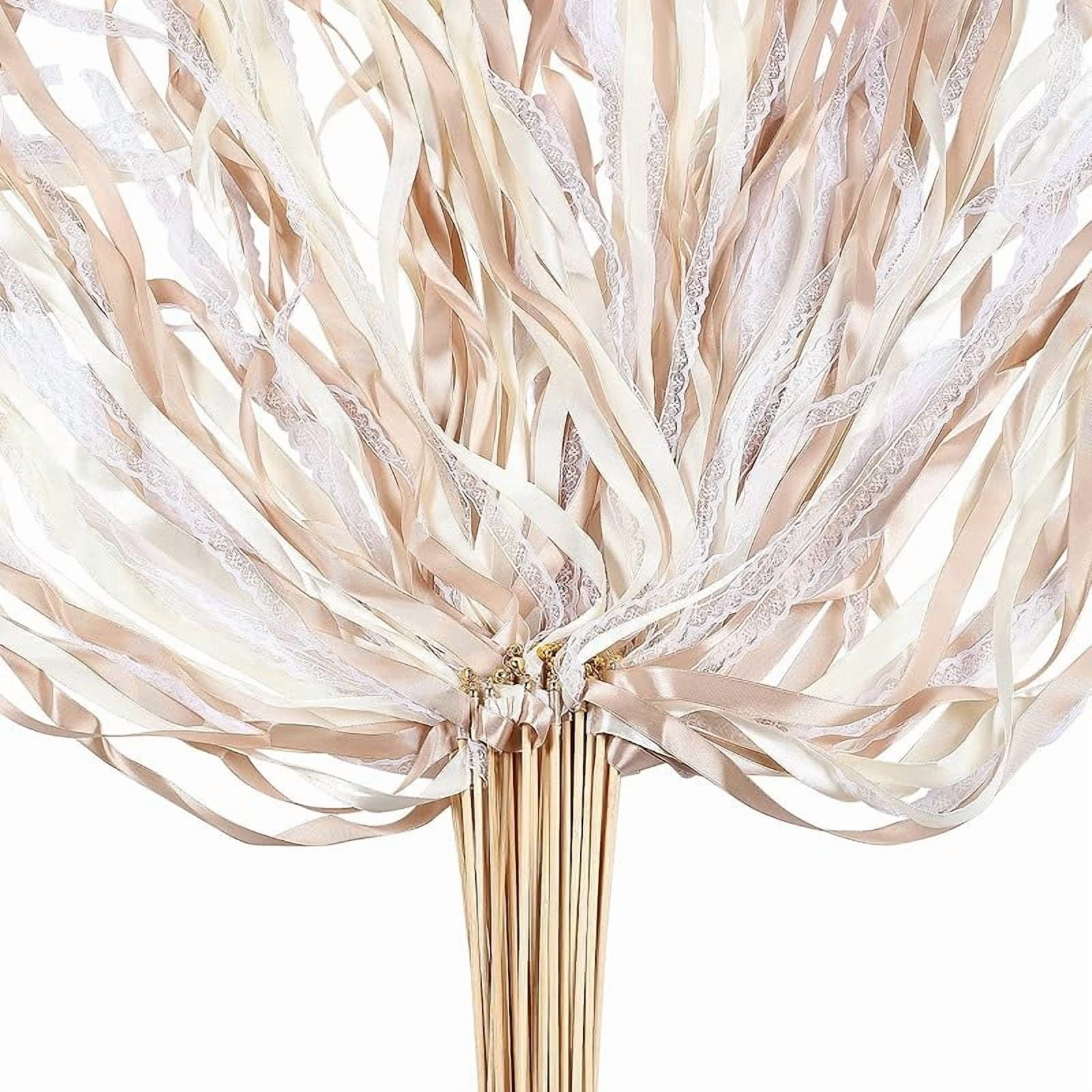 40 Pieces Ribbon Wedding Streamers with Bells, Lace Fairy Stick Wand ...