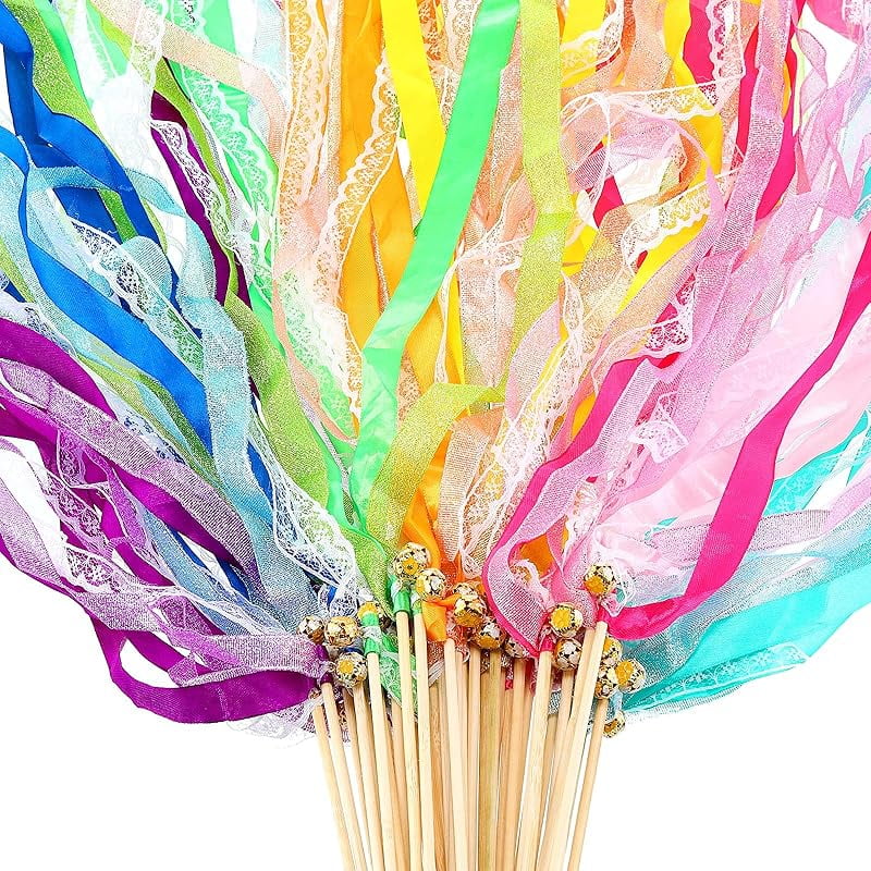 40 Pieces Ribbon Wedding Streamers with Bells, Lace Fairy Stick Wand ...