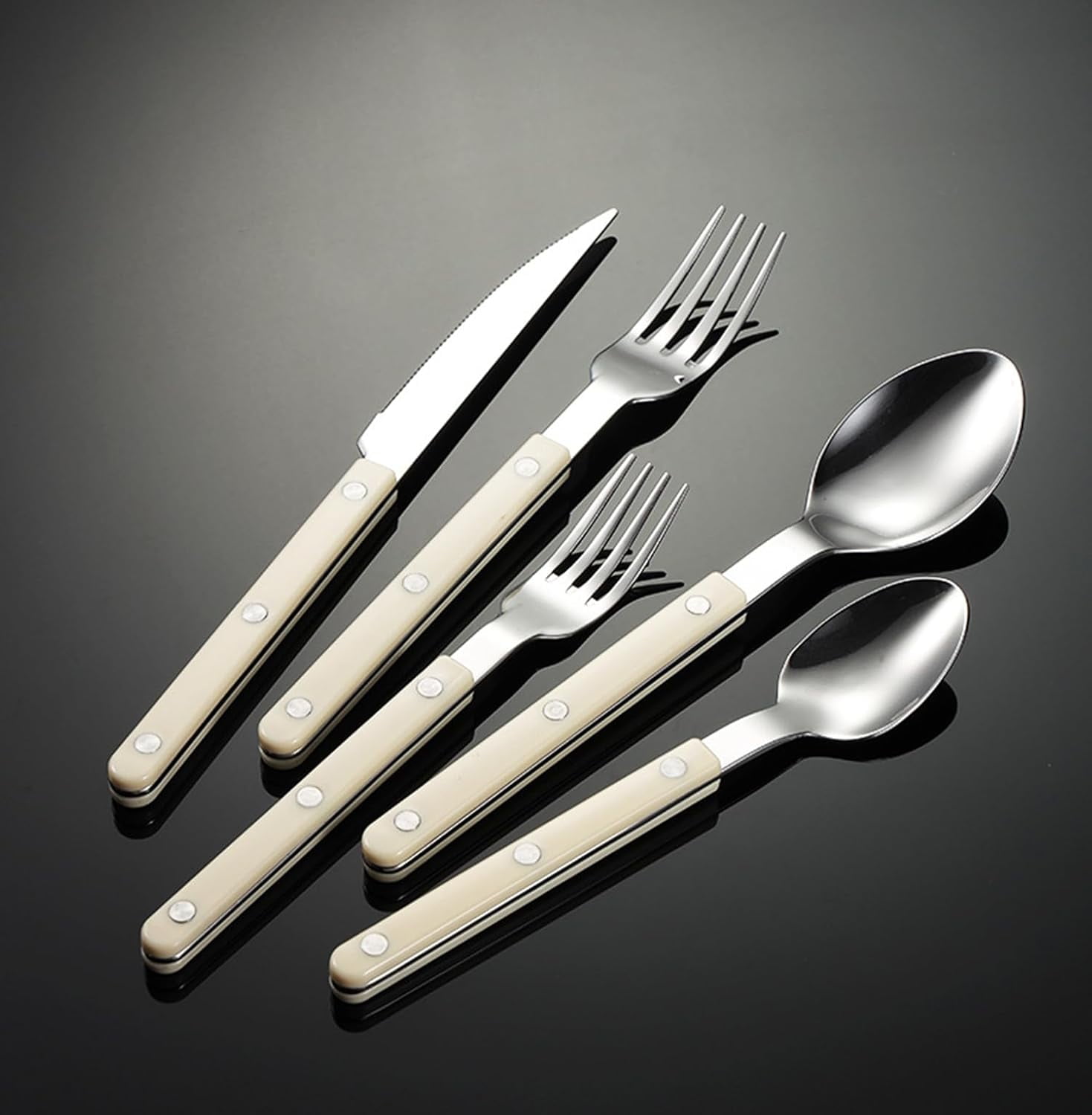 40 Pieces Stainless Steel Cutlery Set Plastic Handle with Rivet ...