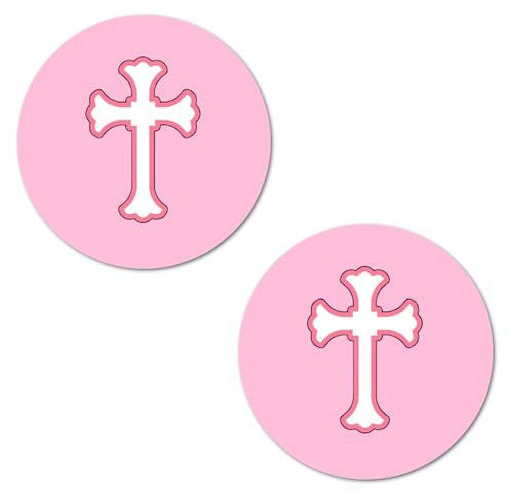 40 Pink Cross Stickers, 2 Inch Big Round Glossy Labels, Theme Baptism ...