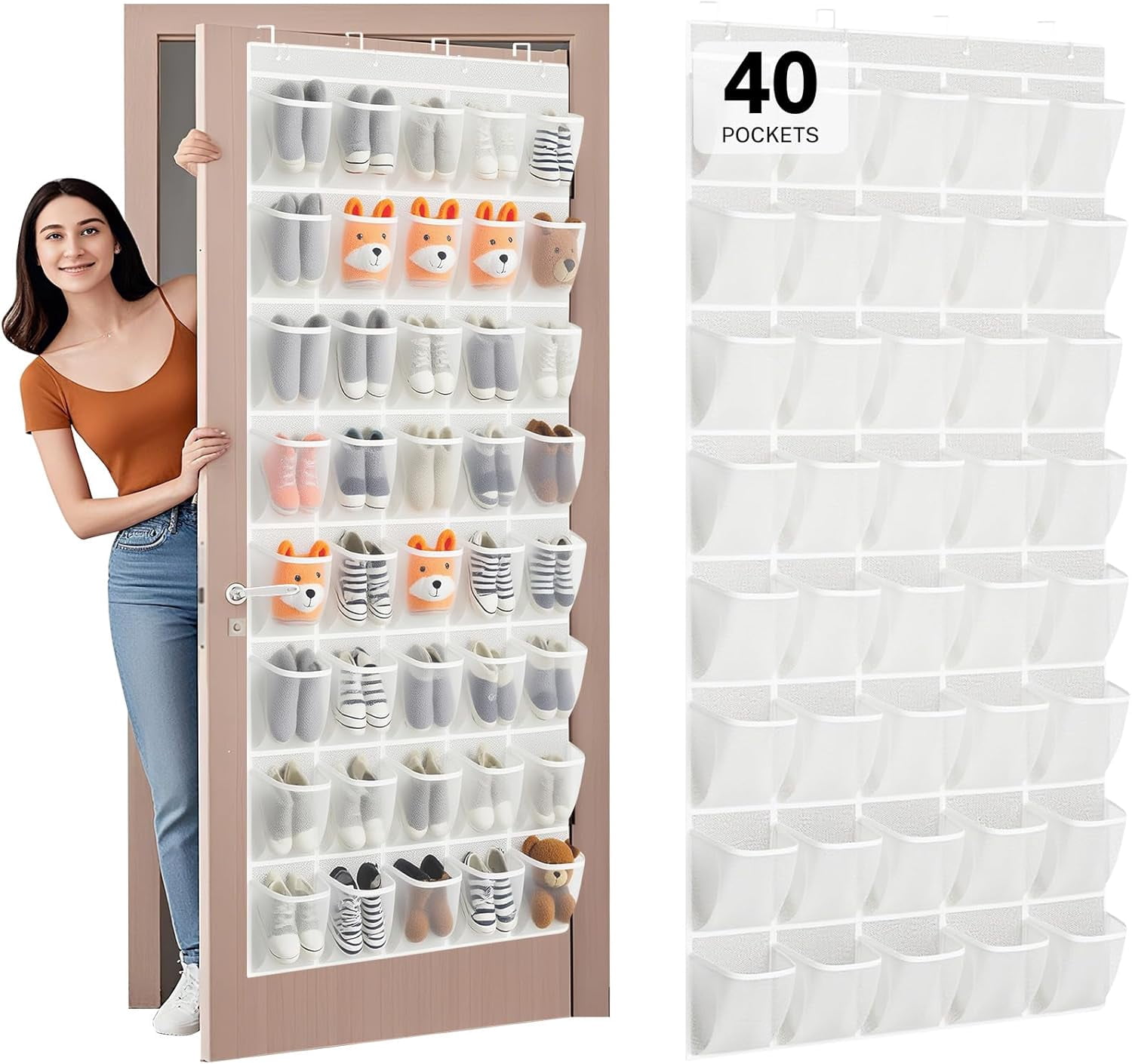 40 Pockets Over the Door Shoe Organizer, No Drill Large Capacity, Space ...