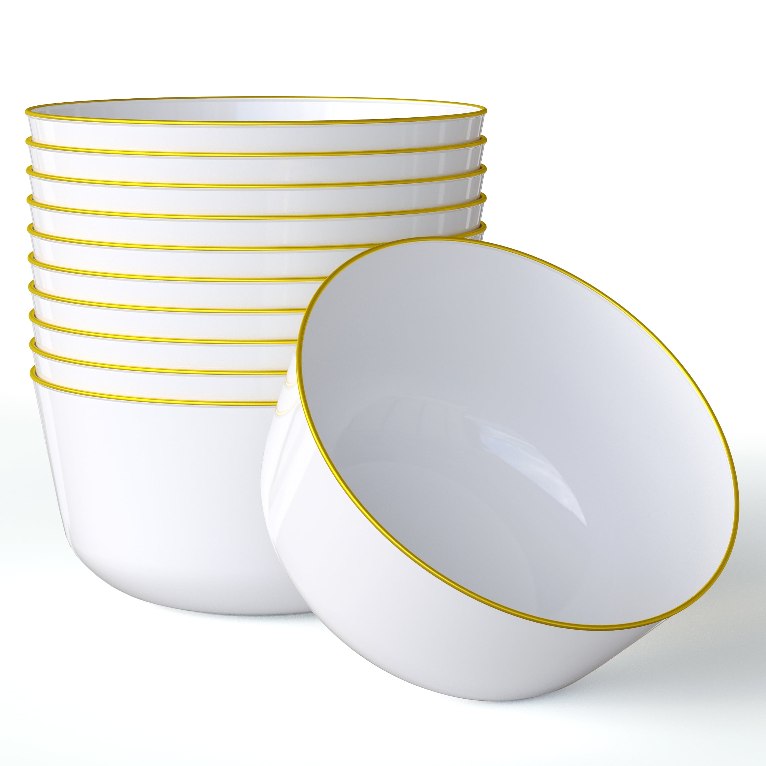 40 Premium Disposable White Gold Rim Bowls - 24 oz. - Walmart.com