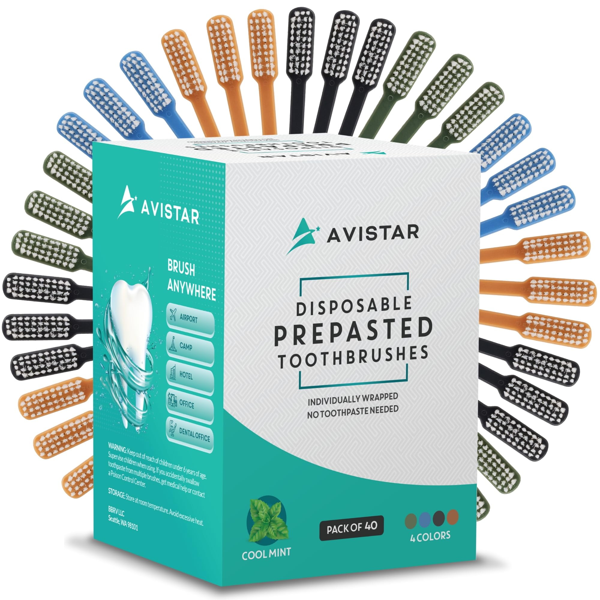 40 Prepasted Disposable Toothbrushes KEF16 Individually Wrapped ...