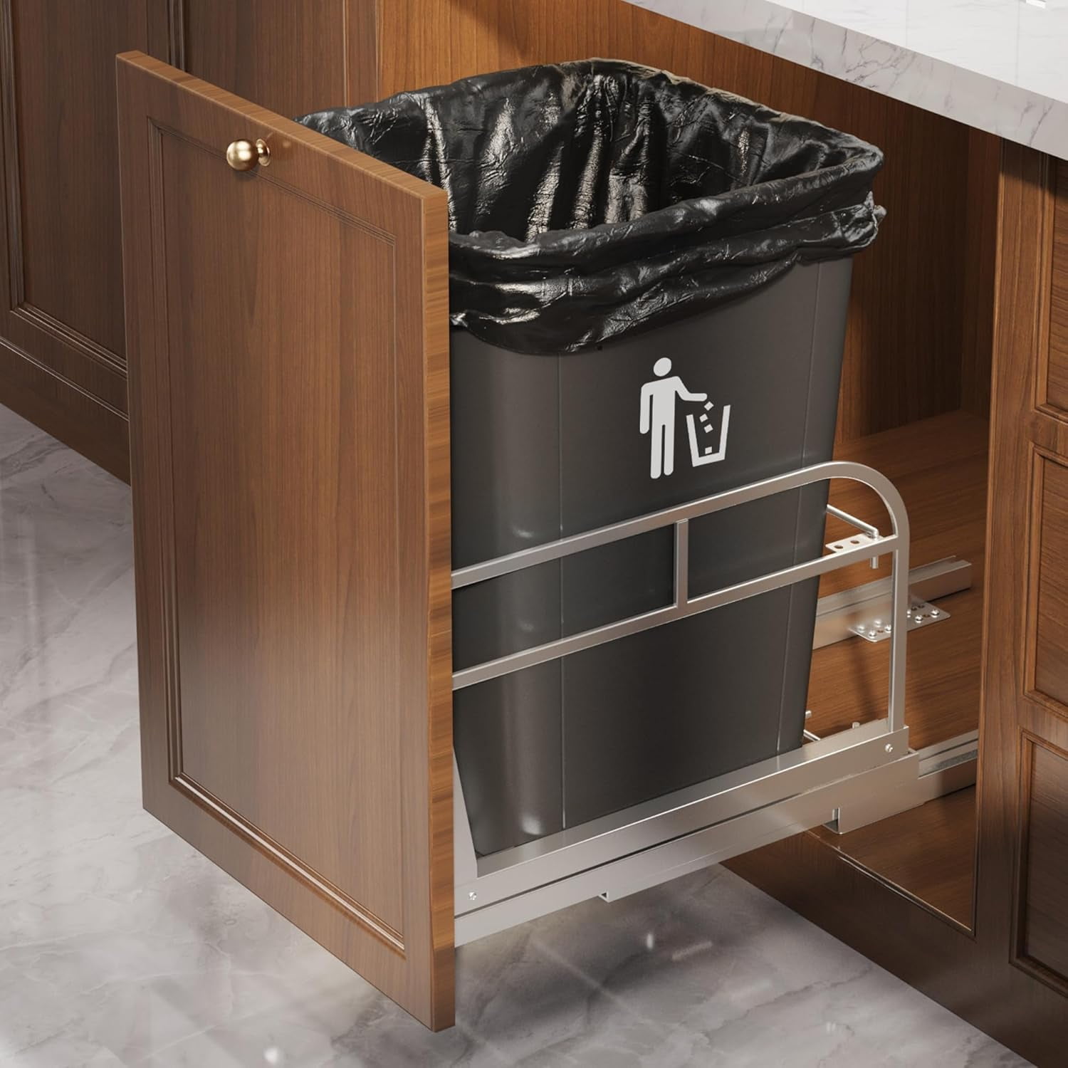 40 Qt Pull Out Trash Can Under Cabinet with Soft-Close Slides,Door Mounting Under Sink Garbage ...