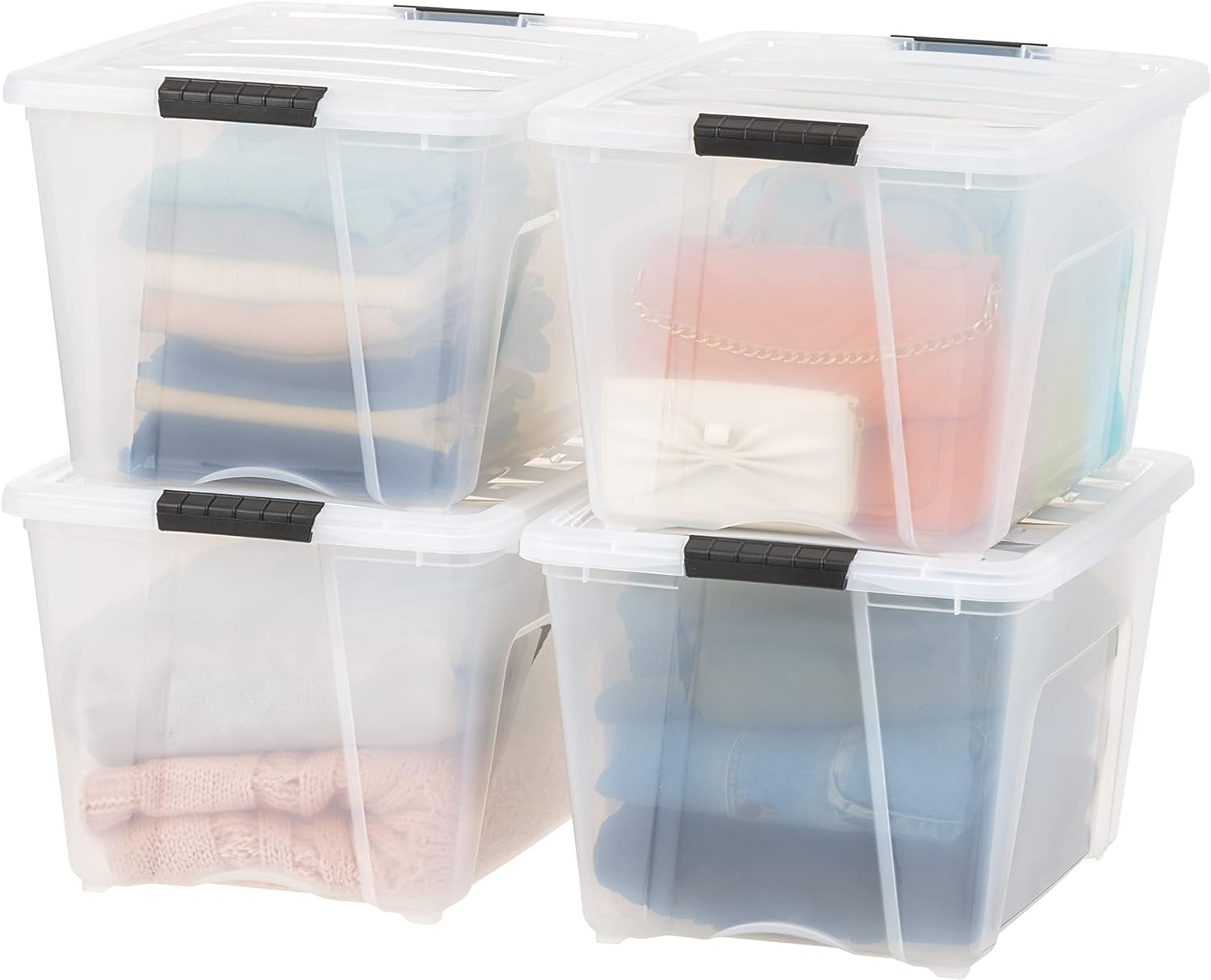 40 Qt Stackable Plastic Storage Bins with Lids, 4 Pack - BPA-Free, Made ...