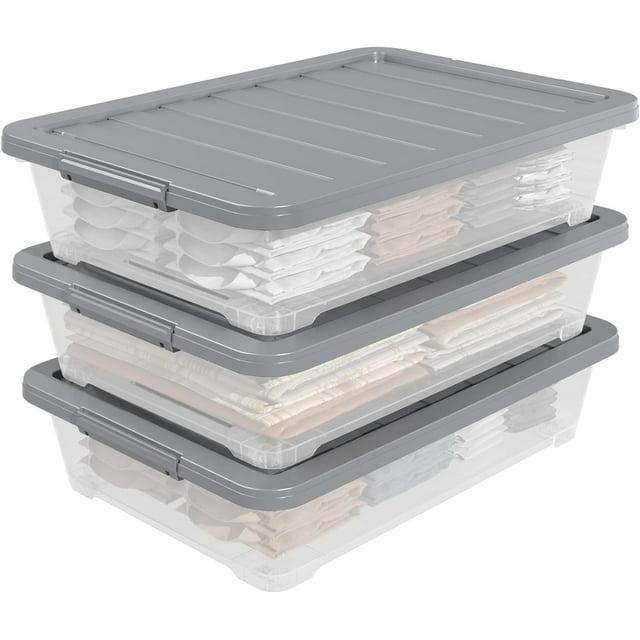 40 Quart Large Plastic Underbed Storage Boxes, Under Bed Storage ...