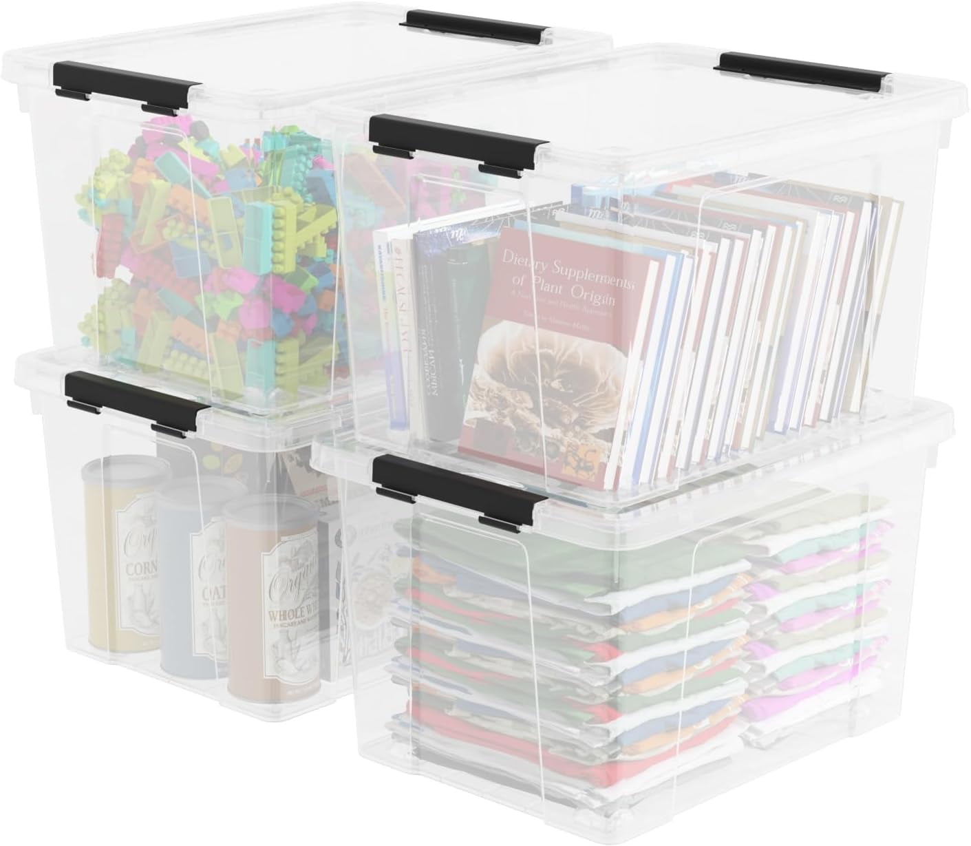 40 Quart Plastic Clear Latching Bin with Lid, Plastic Storage Box with ...