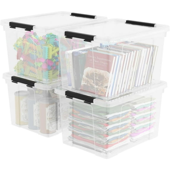 40 Quart Plastic Clear Latching Bin with Lid, Plastic Storage Box with ...