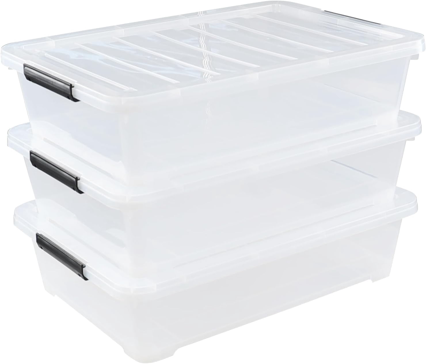 40 Quart Plastic Under Bed Storage Box, Wheeled Underbed Storage Bin, 3 ...