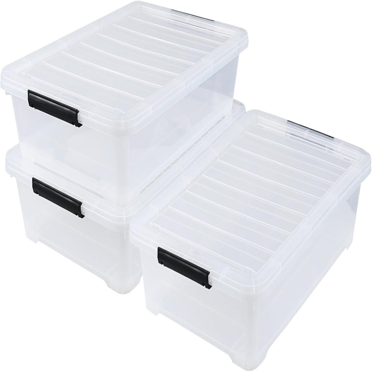 40 Quart Plastic Underbed Box Large Clear Shallow Box with Wheels Set ...