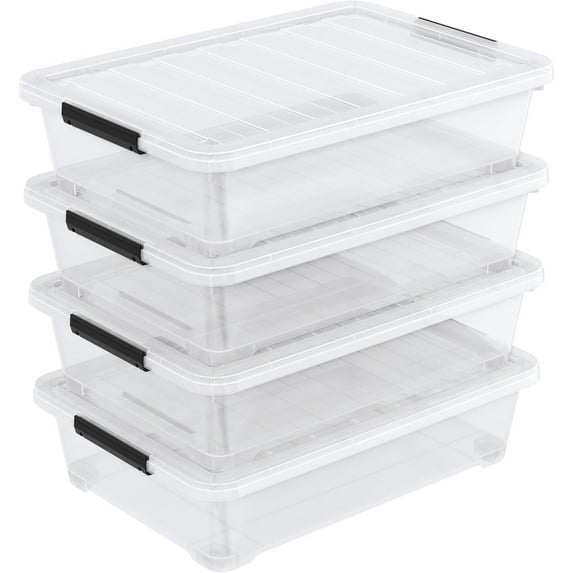 40 Quart Plastic Underbed Storage Boxes, Large Clear Storage Bin with ...