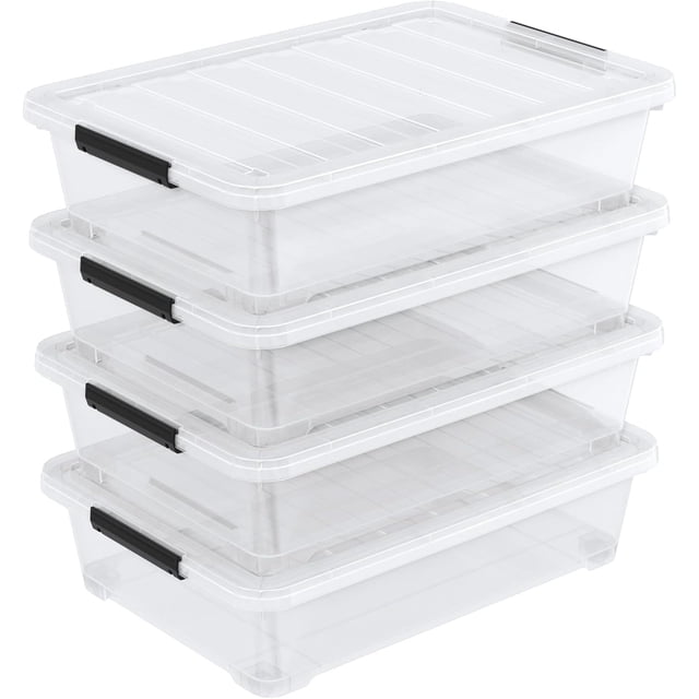 40 Quart Plastic Underbed Storage Boxes, Large Clear Storage Bin with ...