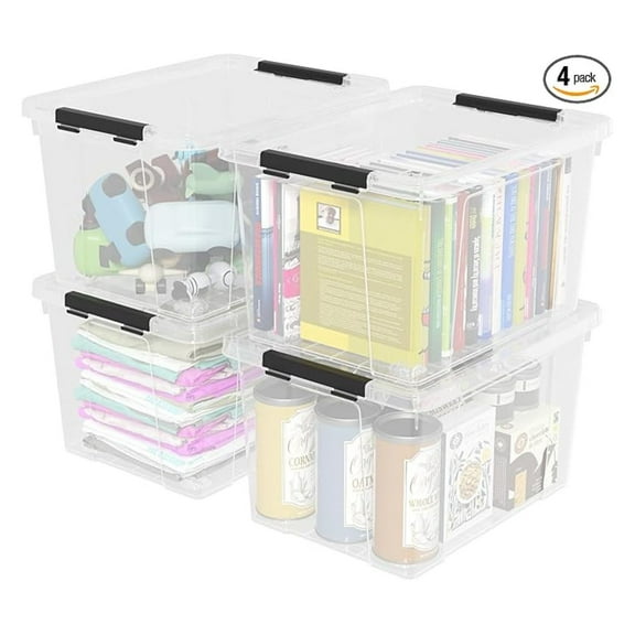4-Pack Latching Box, Under Bed Storage Bins with Lids, Clear Plastic ...