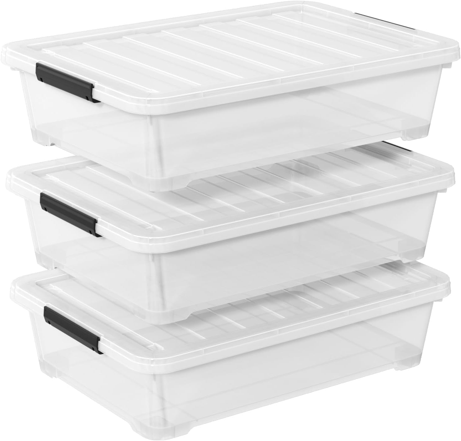 40 Quart Under Bed Plastic Storage Bins with Lids, Set of 3 Under Bed ...