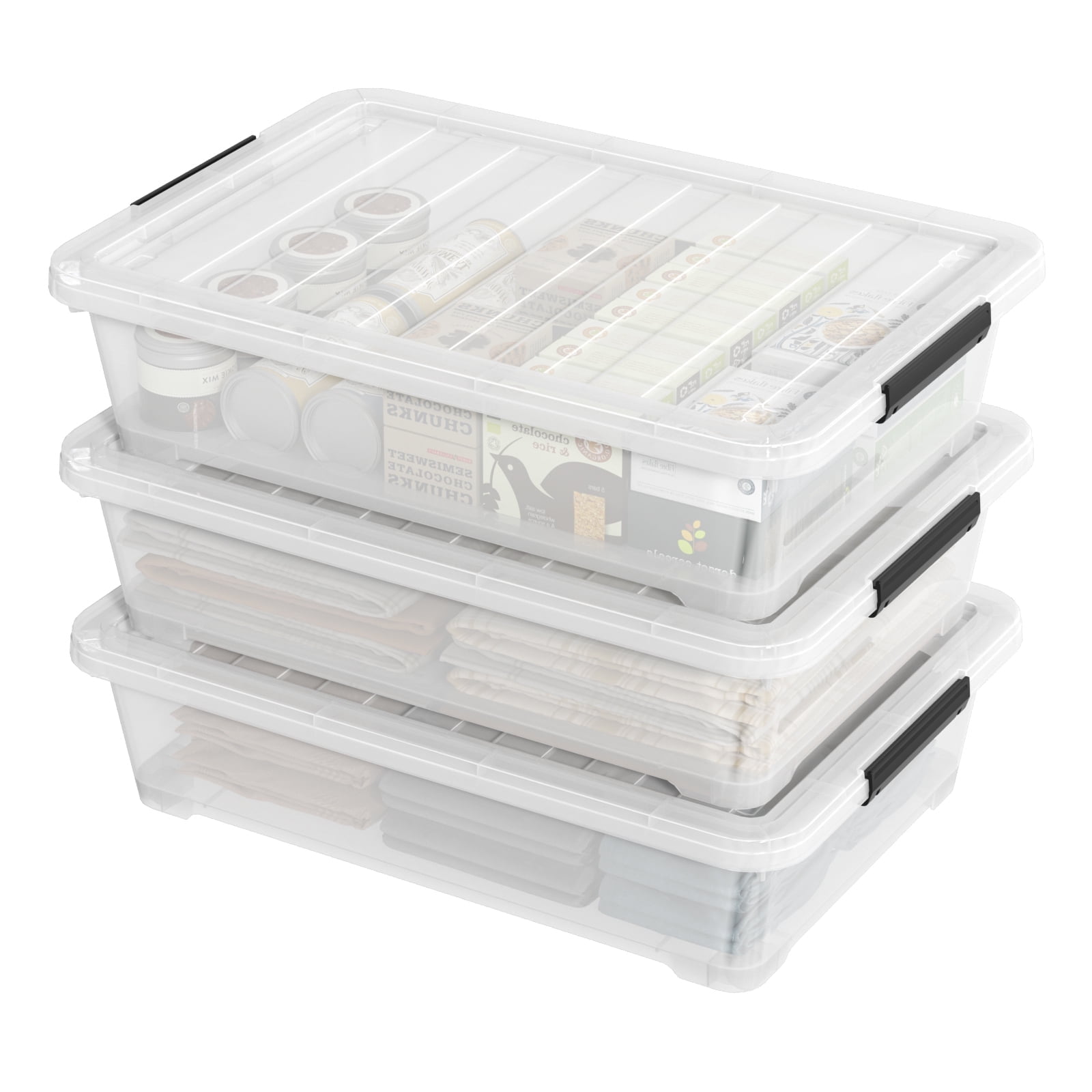 40 Quart Under Bed Plastic Storage Bins with Lids, Set of 3 Under Bed ...