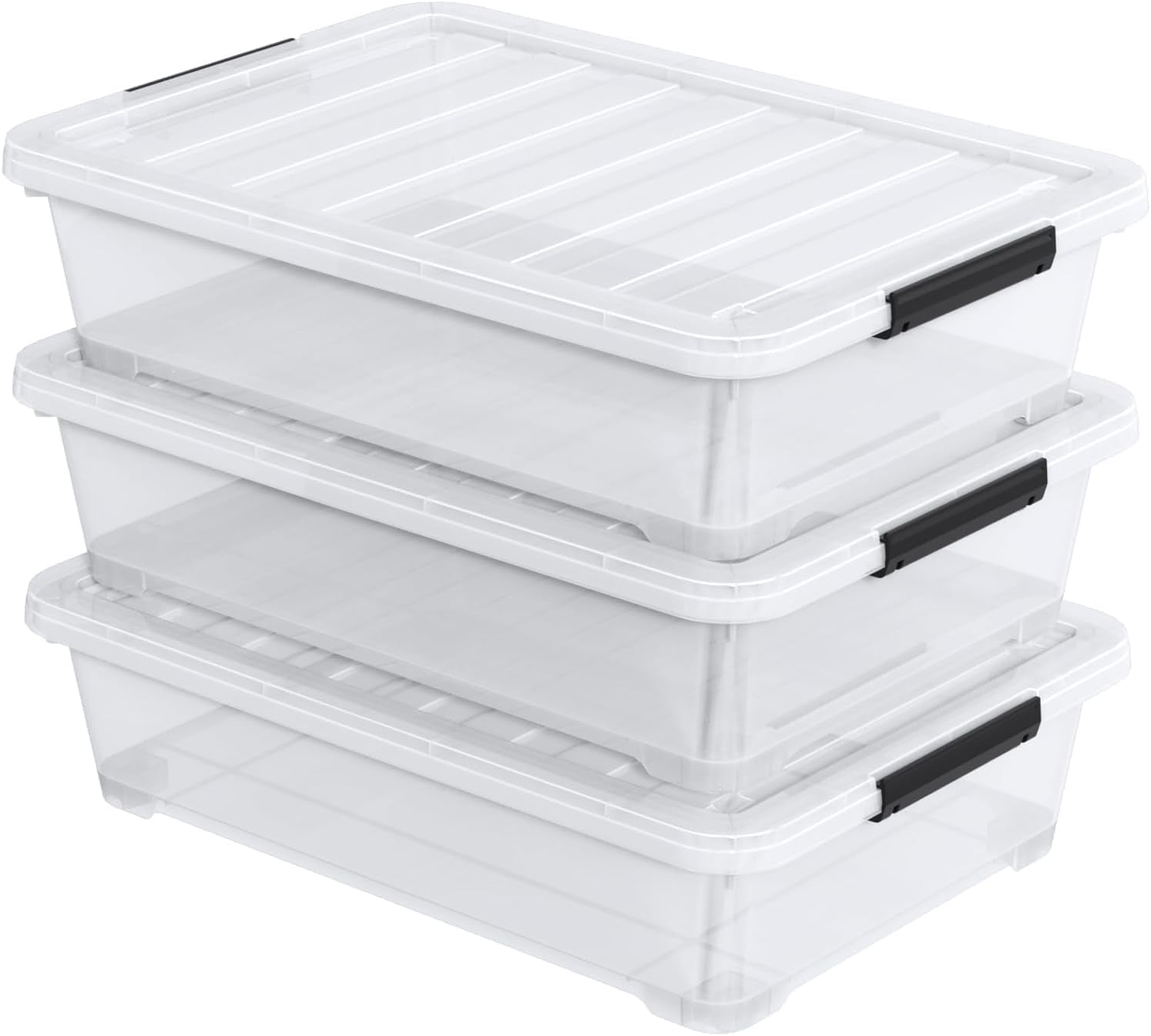 40 Quart Under Bed Plastic Storage Bins with Wheels, 3 Packs Clear ...