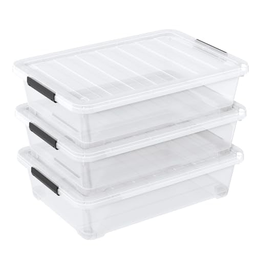 40 Quarts Clear Stackable Underbed Box, Shallow Underbed Bins with ...